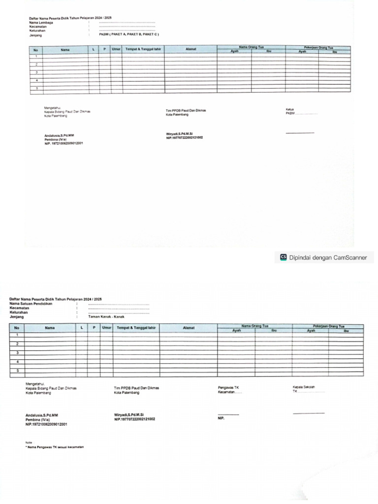 Format PPDB 2024-2025 (PKBM, TK, Paud, SPS) | PDF