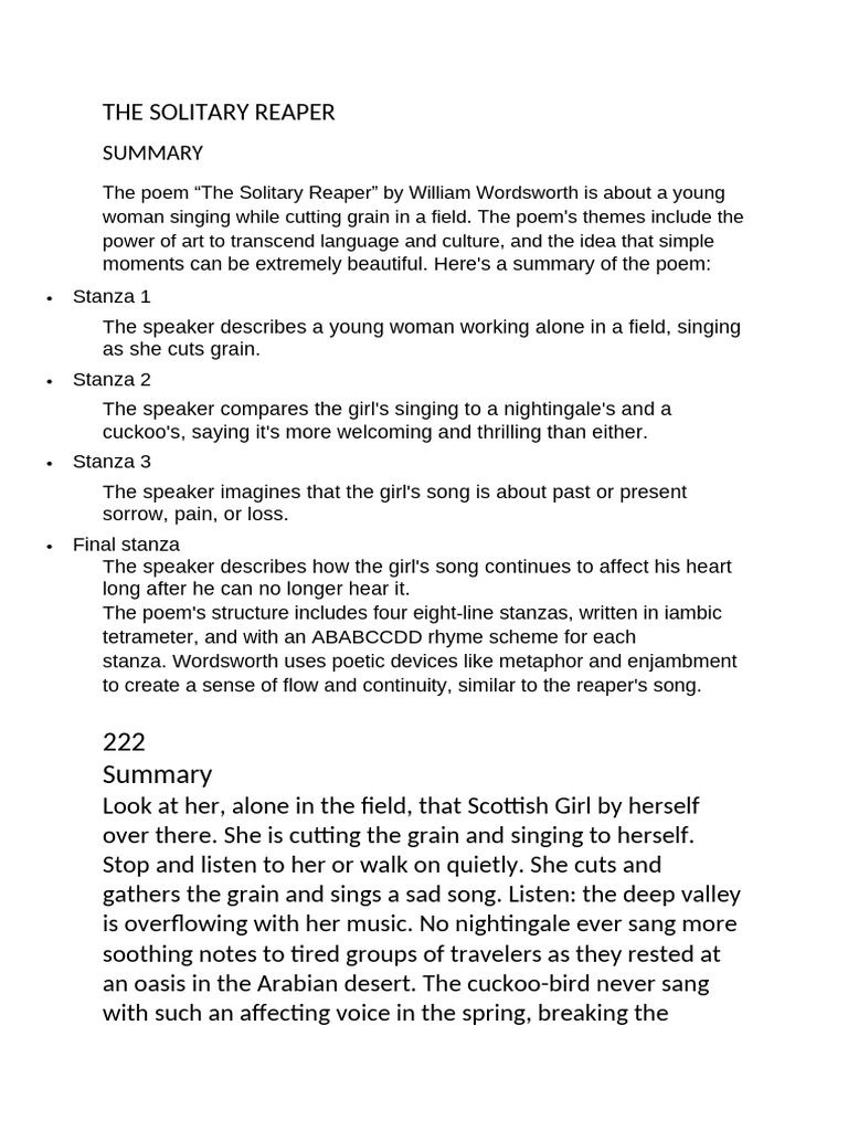 The Solitary Reaper | PDF