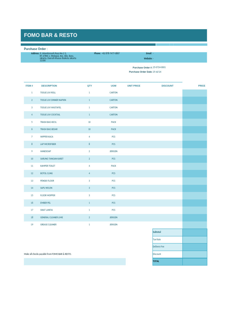 Po Fomo Bar & Resto 25 July 2024 (House Keeping) | PDF