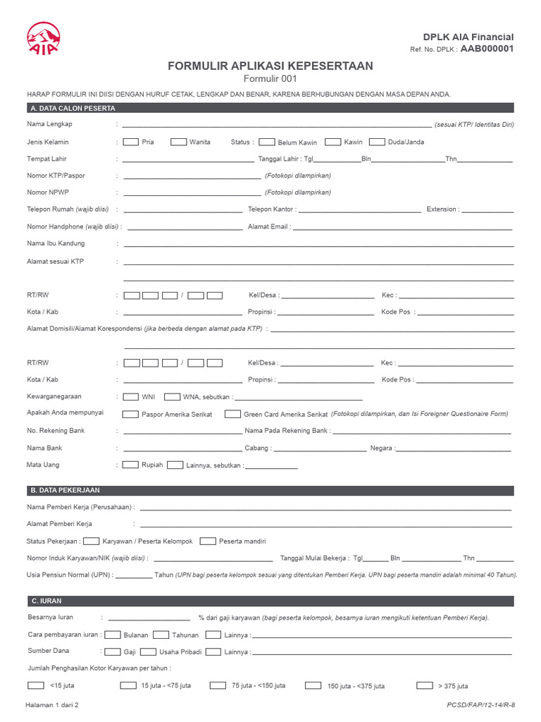 Formulir Aplikasi Kepesertaan-R8 | PDF