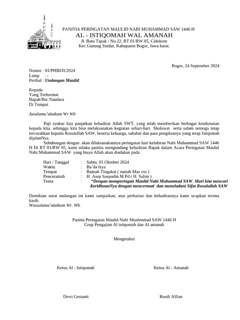 Surat Undangan Maulid Nabi (Penceramah) | PDF