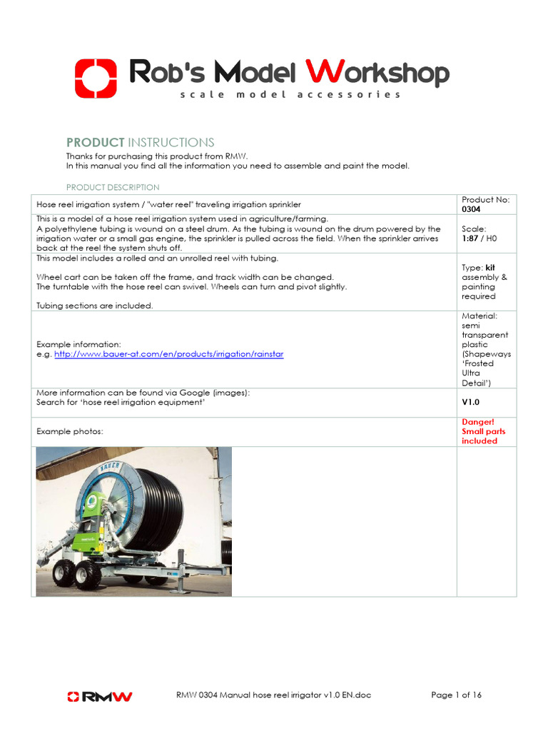 RMW 0304 Manual - Hose - Reel - Irrigator EN v1.0 | PDF