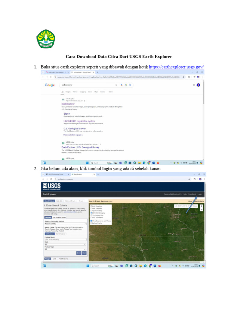 Tutor Download Data Citra USGS | PDF