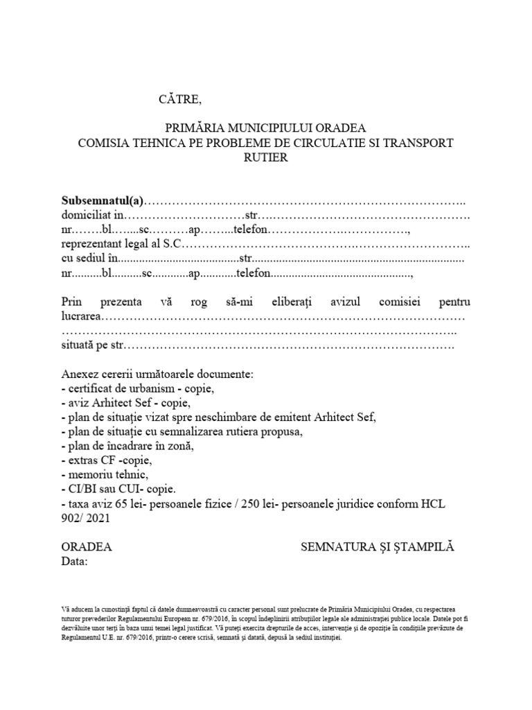 Cerere Aviz Comisia de Circulatie | PDF