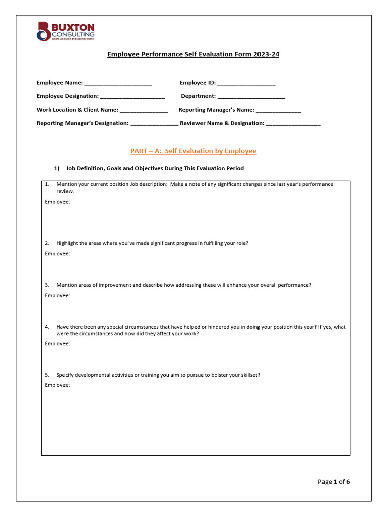 Employee Self Evaluation Form | PDF