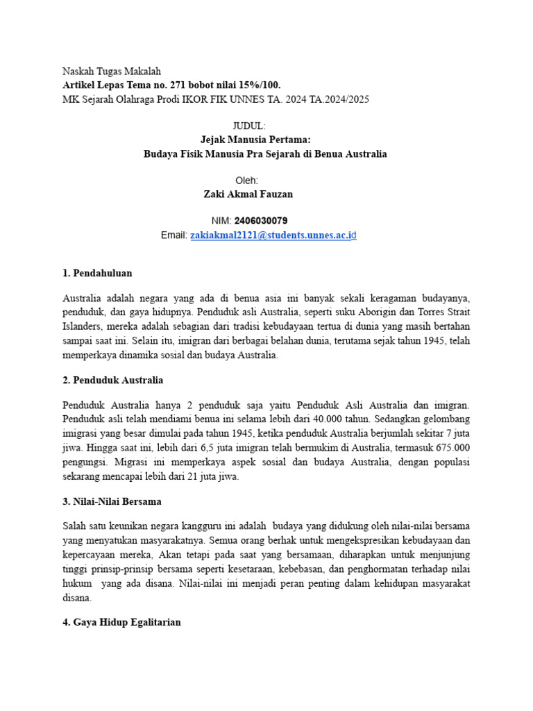 Naskah Tugas Makalah MK Sejarah Olahraga Zaki Akmal Fauzan | PDF