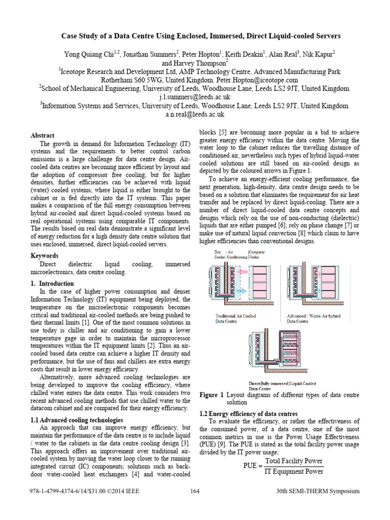 Case Study of A Data Centre Using Enclosed Immersed Direct Liquid-Cooled Servers | PDF