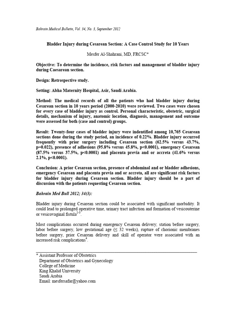 Bladder Injury Risks in Cesarean Sections | PDF | Caesarean Section ...