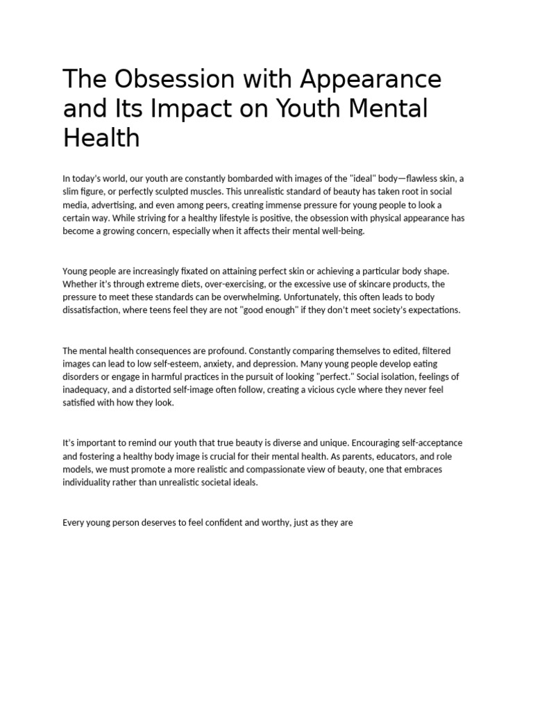 The Obsession With Appearance and Its Impact On Youth Mental Health | PDF