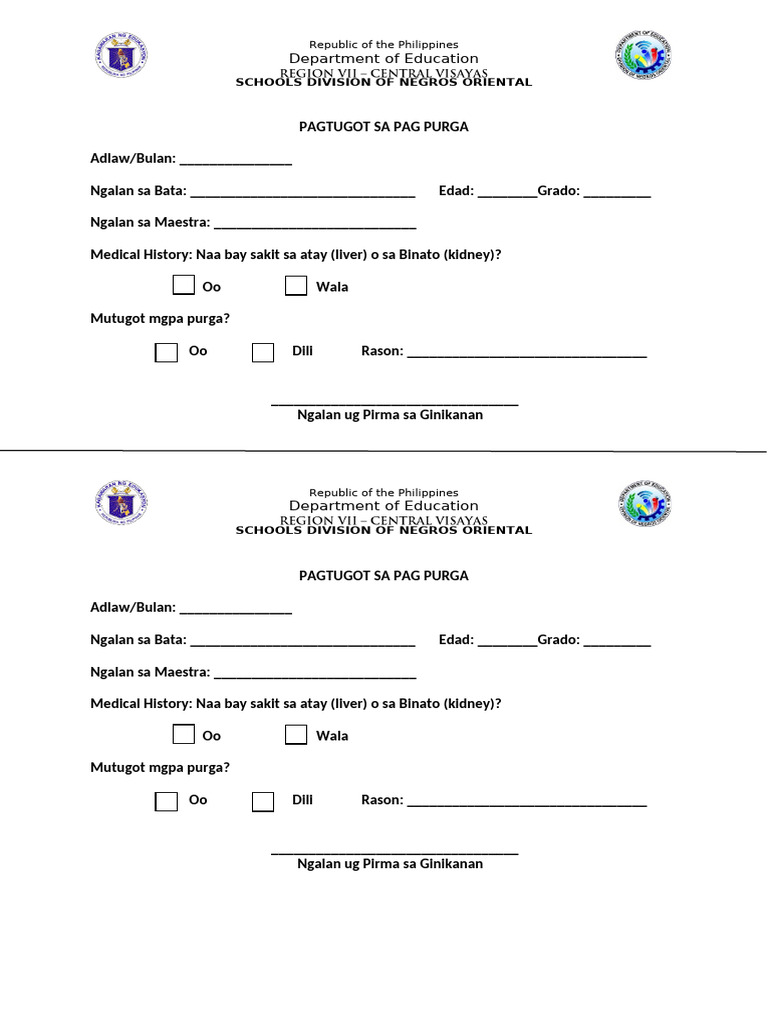 Pagtugot sa Pag Purga Form | PDF