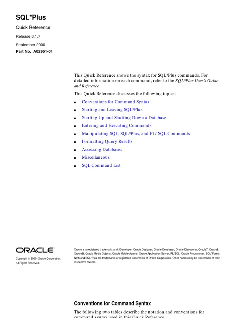 Ebook Pdf Oracle Sql Plus Quick Reference Pdf Oracle Database Parameter Computer