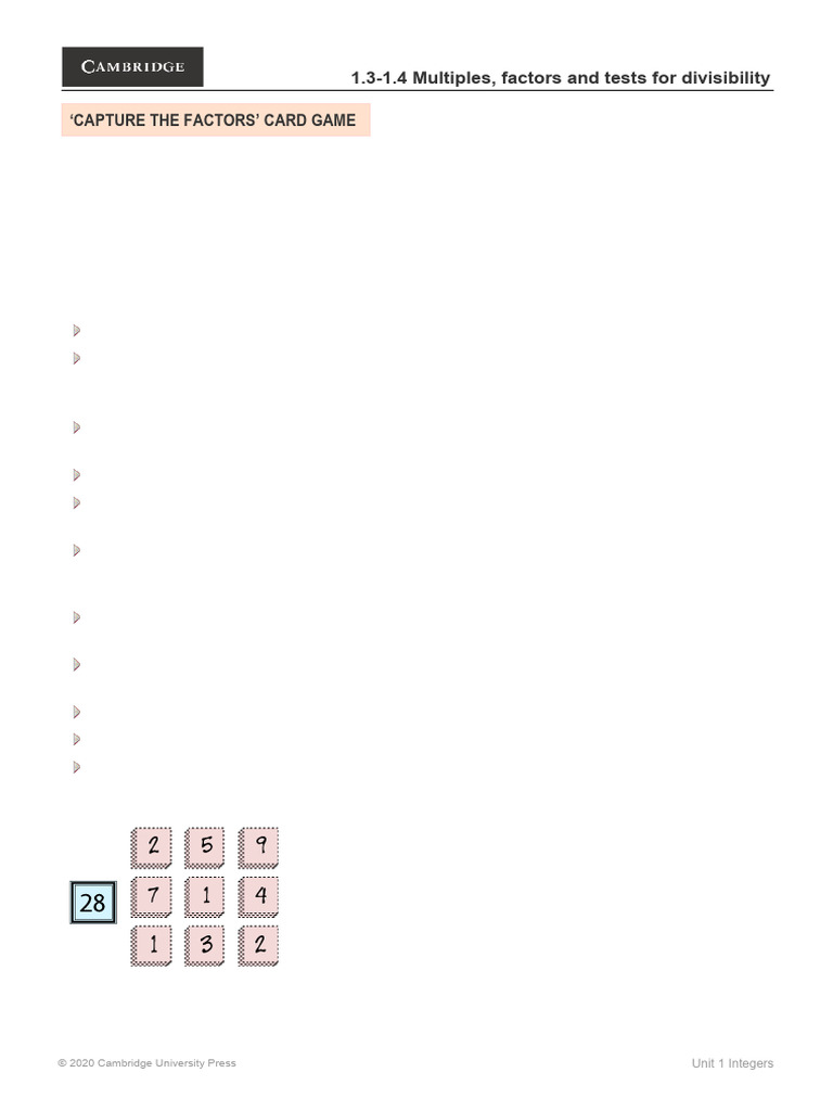 Capture The Factors Card Game | PDF