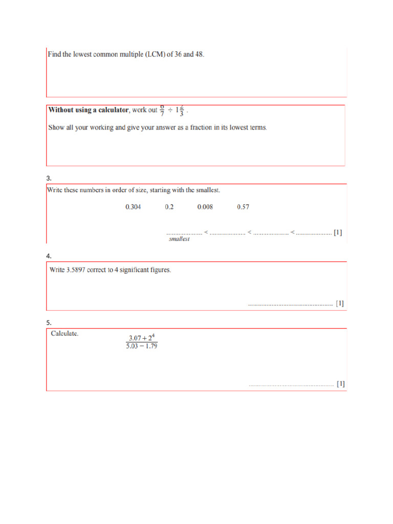 Igcse Worksheet On Chapter 1 Numbers | PDF