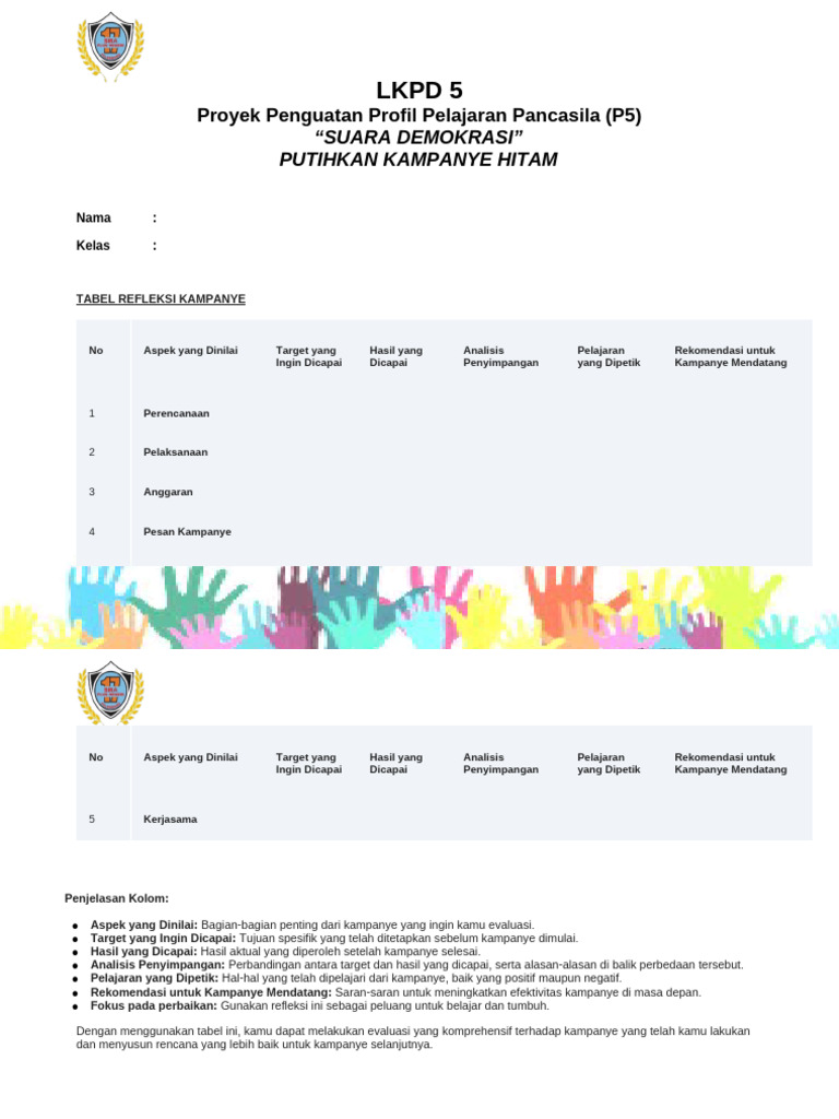 LKPD 5 PROYEK P5 Bentuk Refleksi Setelah Melakukan Kampanye | PDF