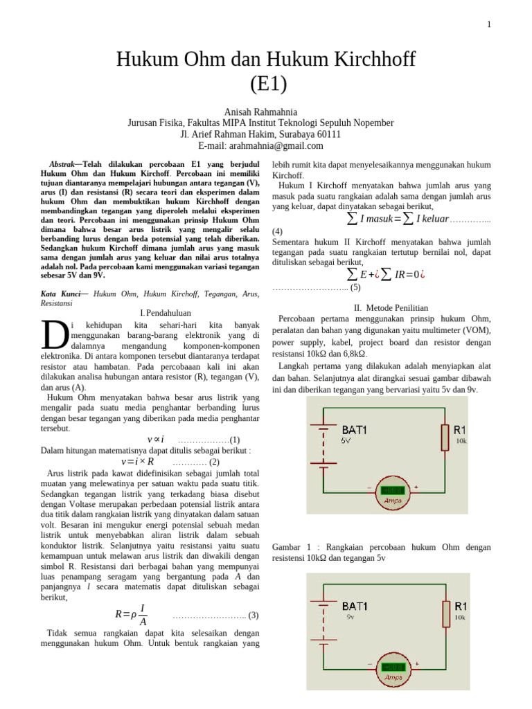 Hukum Ohm Dan Hukum Kirchhoff E1 | PDF