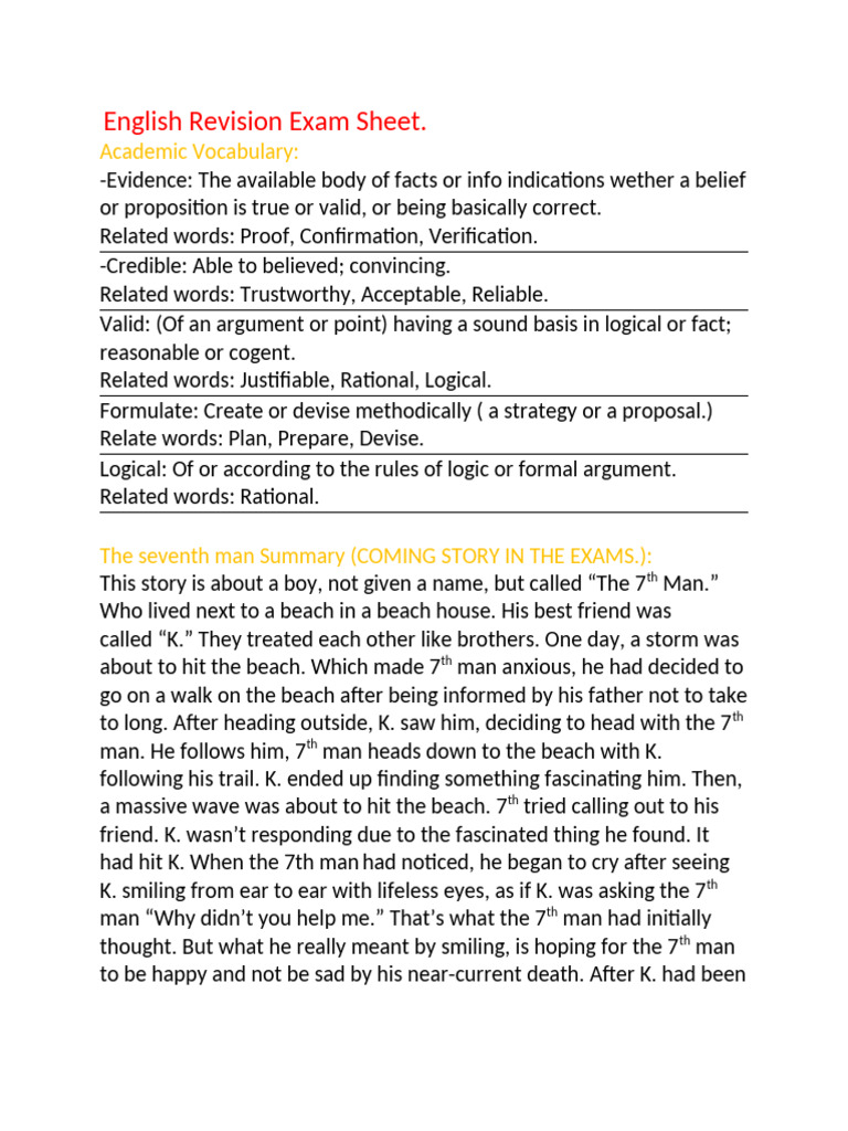 English Term 2 Revision Sheet Copy-1 | PDF