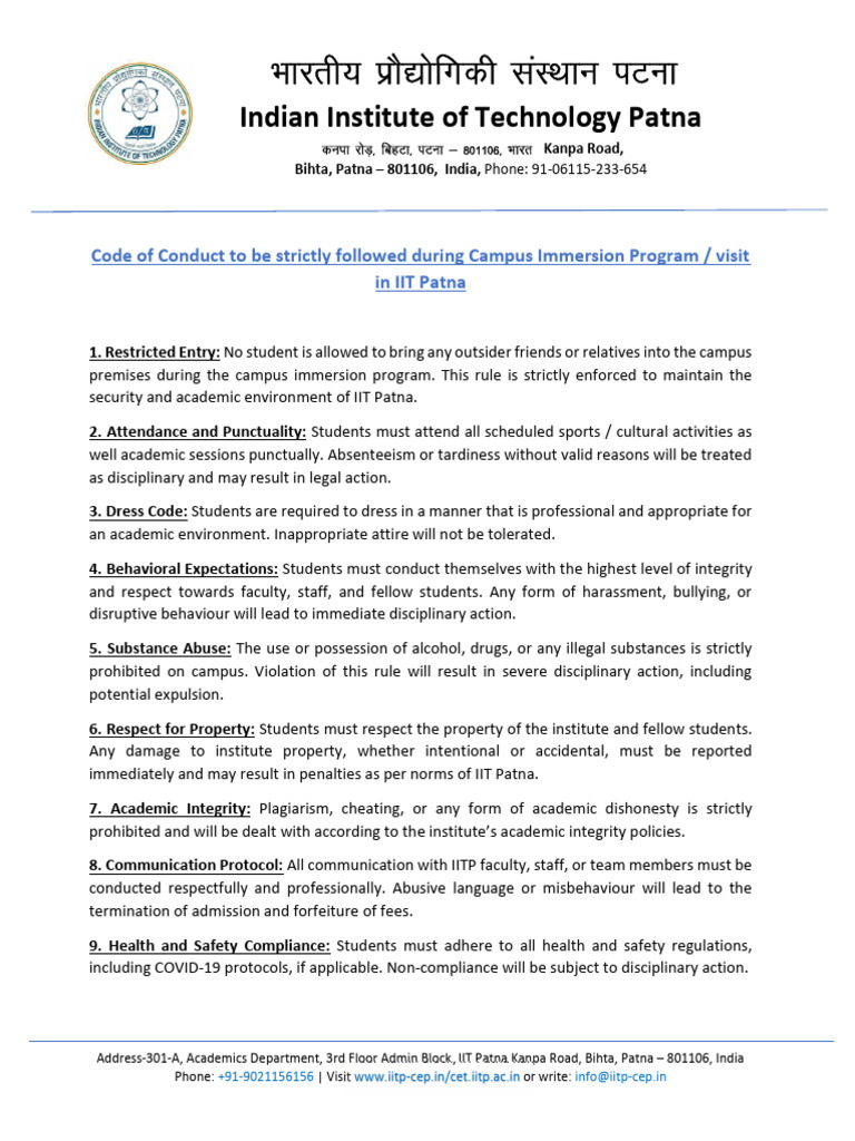 Code of Conduct For UG Students | PDF