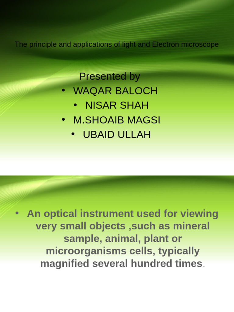 Applications and Principles of Electron and Light Microscope | PDF Applications and Principles of Electron and Light Microscope | PDF