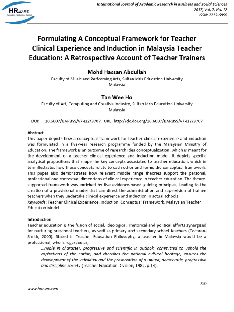 Formulating A Conceptual Framework For Teacher Clinical Experience and Induction in Malaysia ...