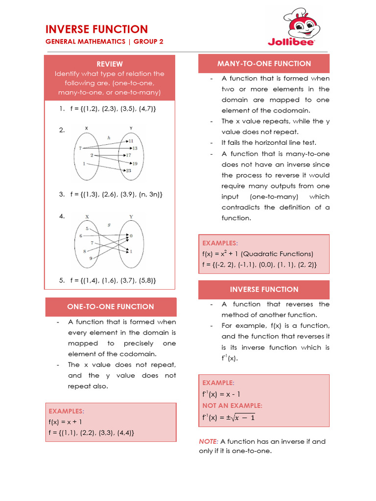 Group 2 - Inverse Function Handout | PDF