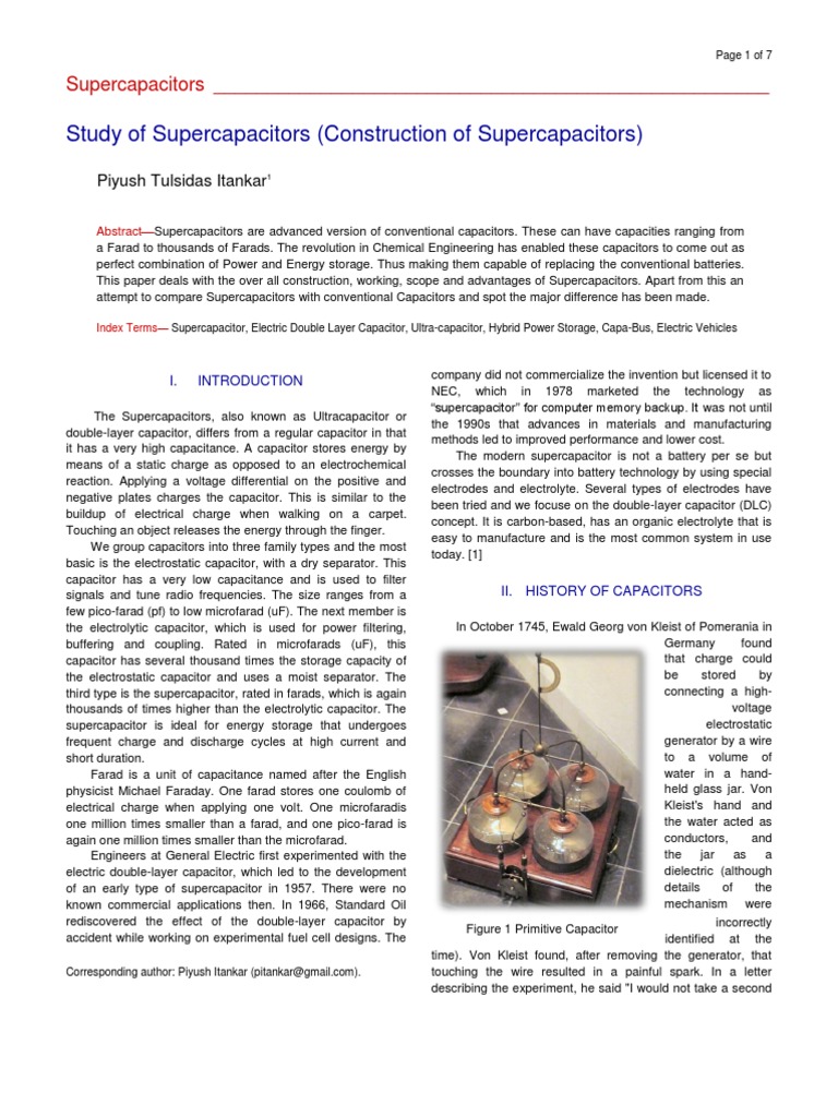 Super Capacitors Construction | PDF | Capacitor | Electrical Resistance And Conductance