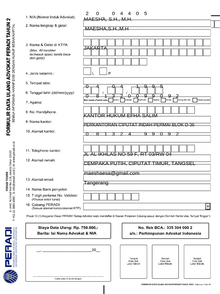 Formulir Maesha SH MH | PDF