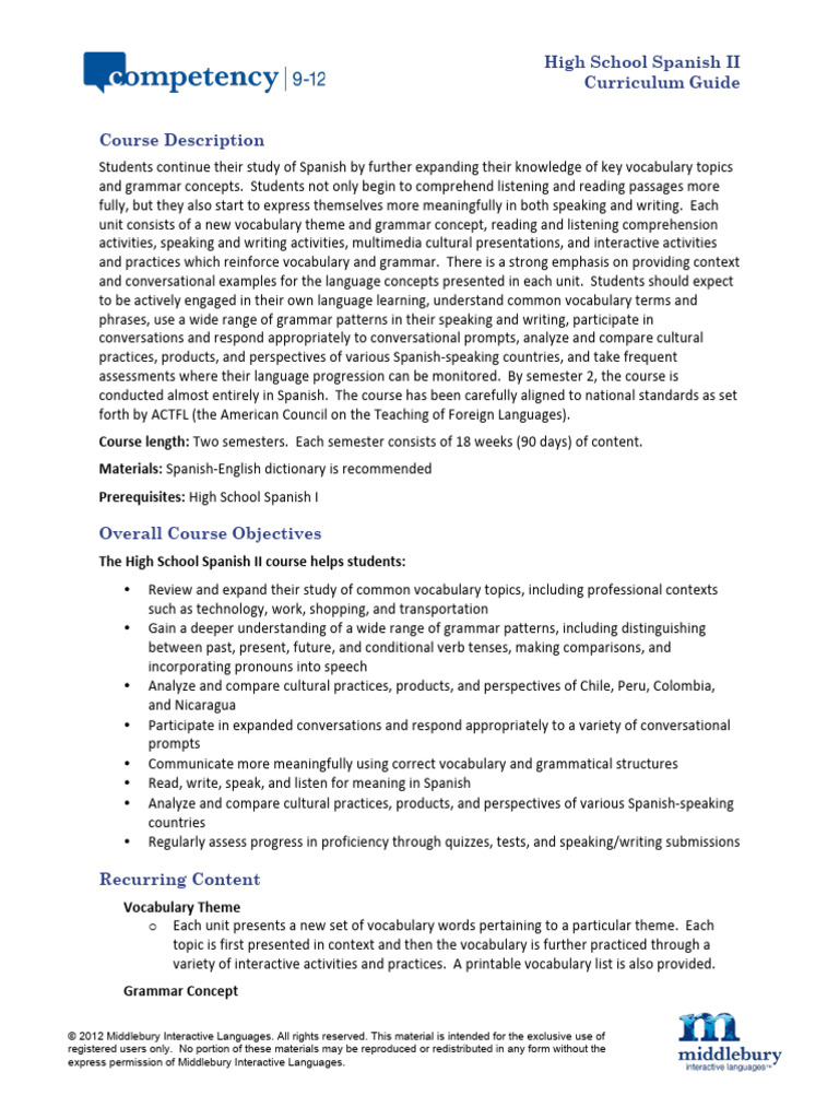 Spanish 2 Syllabus TEKS | PDF