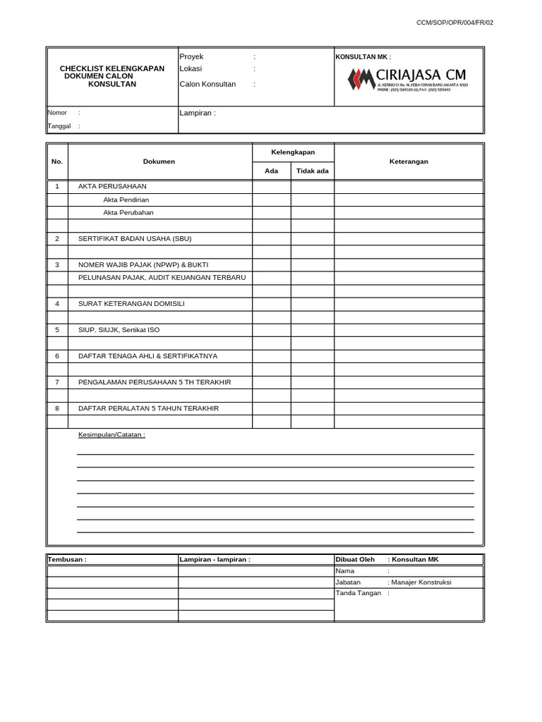 Form Calon Konsultan | PDF
