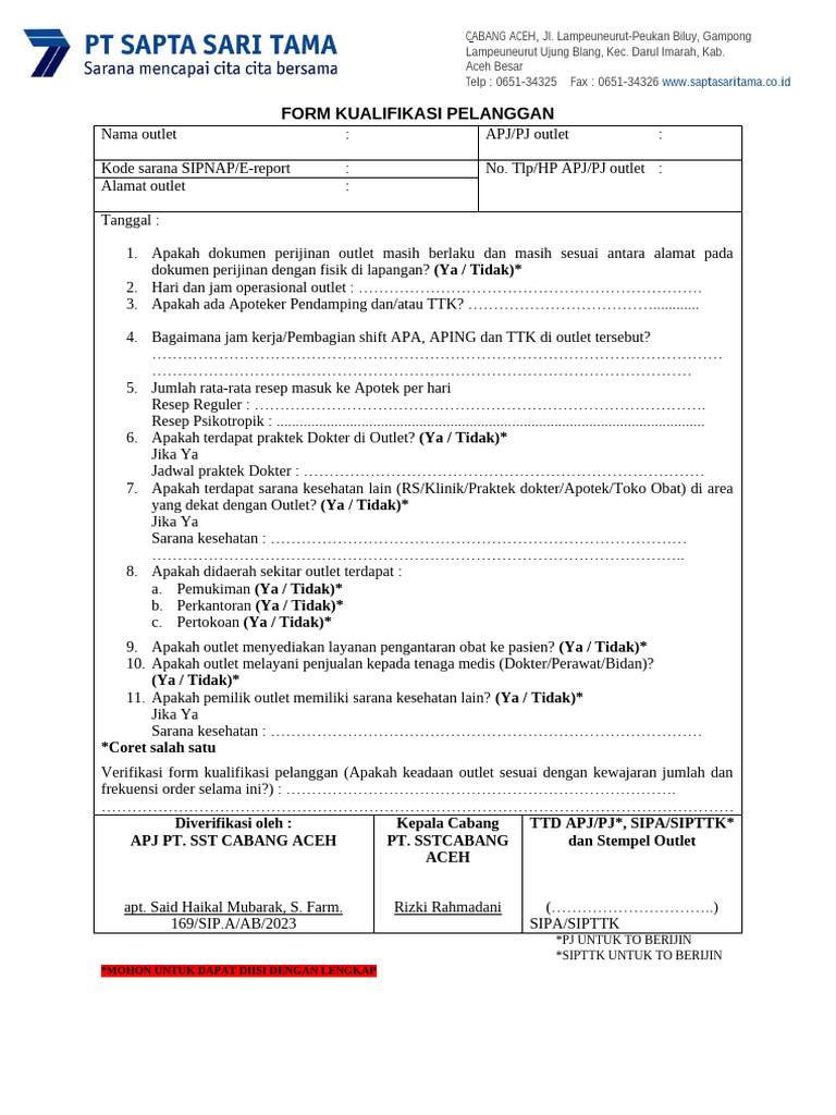 Form Kualifikasi Pelanggan 2024 Terbaru | PDF