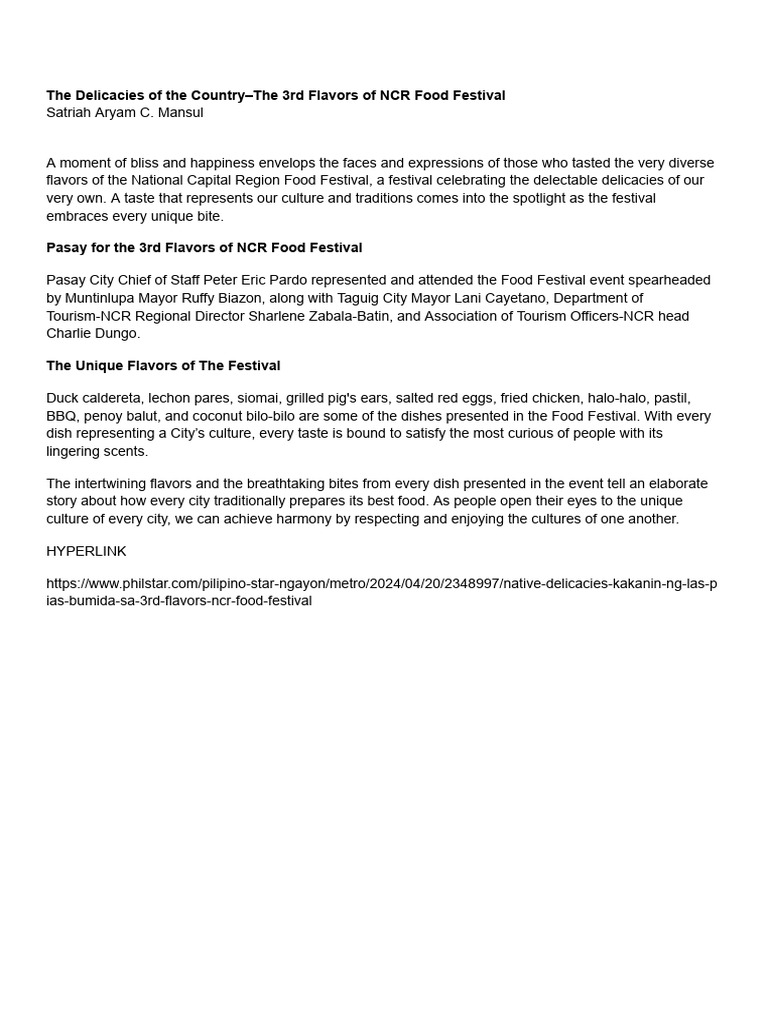 FEATURE - The Delicacies of the Country–the 3rd Flavors of NCR Food ...