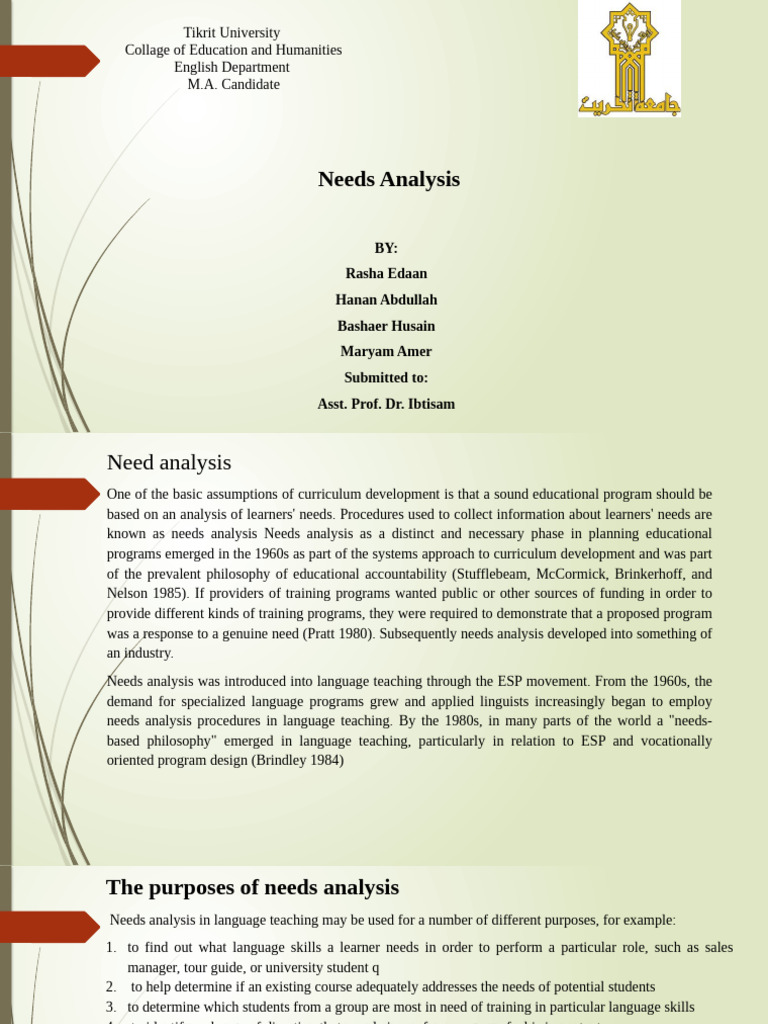 Needs Analysis | PDF