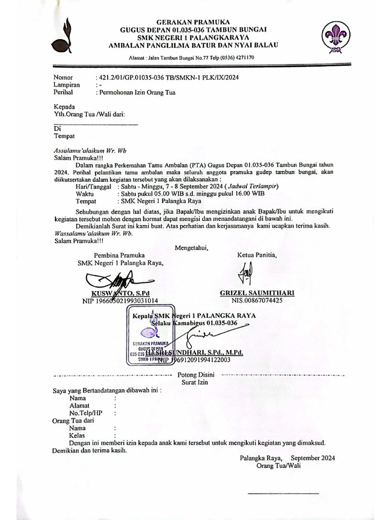 Surat Izin Orang Tua Dan Jadwal Kegiatan Perkemahan Tamu Ambalan (PTA ... Surat Izin Orang Tua Dan Jadwal Kegiatan Perkemahan Tamu Ambalan (PTA ...