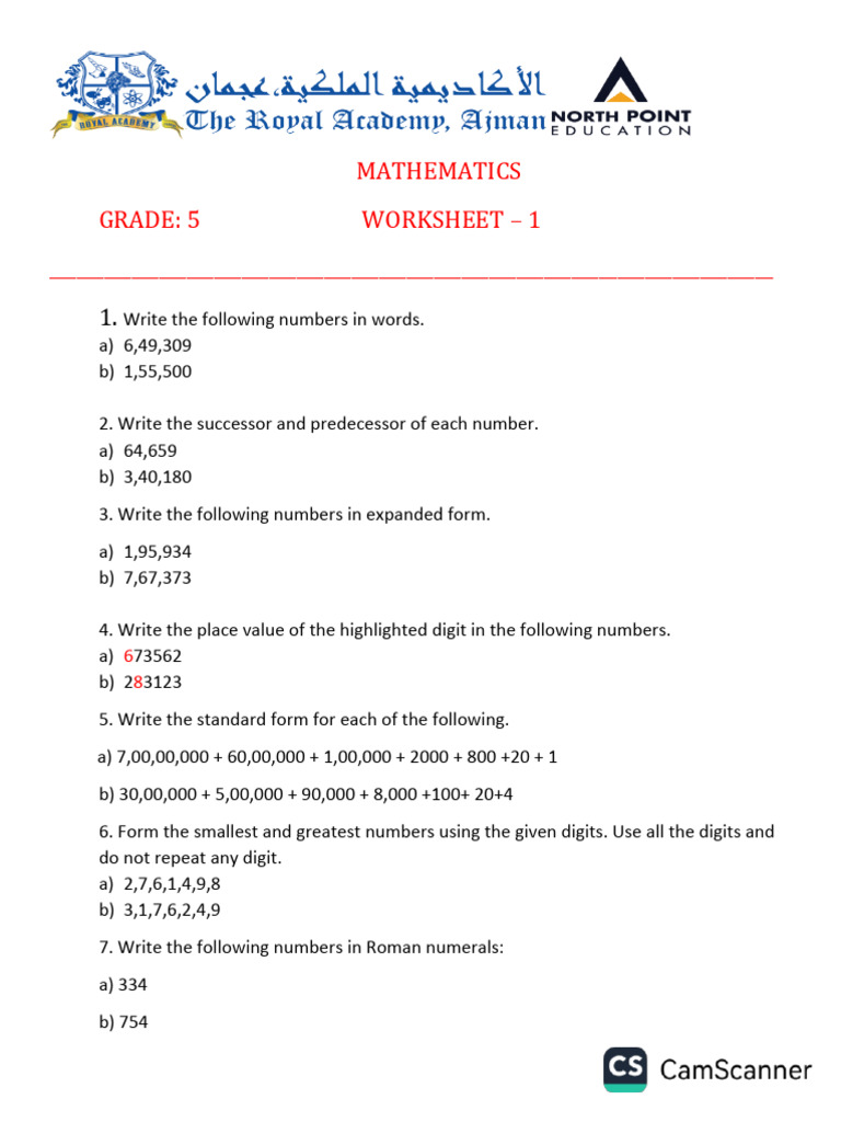 Maths Revision Worksheet - Gr.5 | PDF | Art