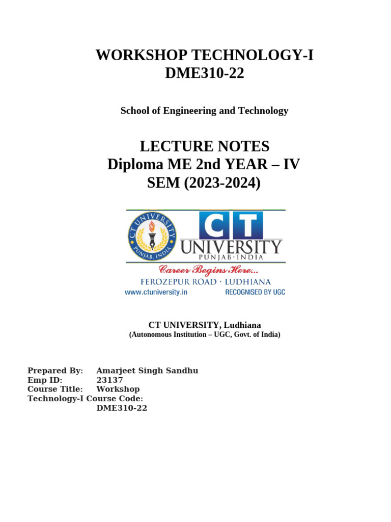 WORKSHOP TECHNOLOGY-I DME310-22 - Notes (Plastic Processing) | PDF