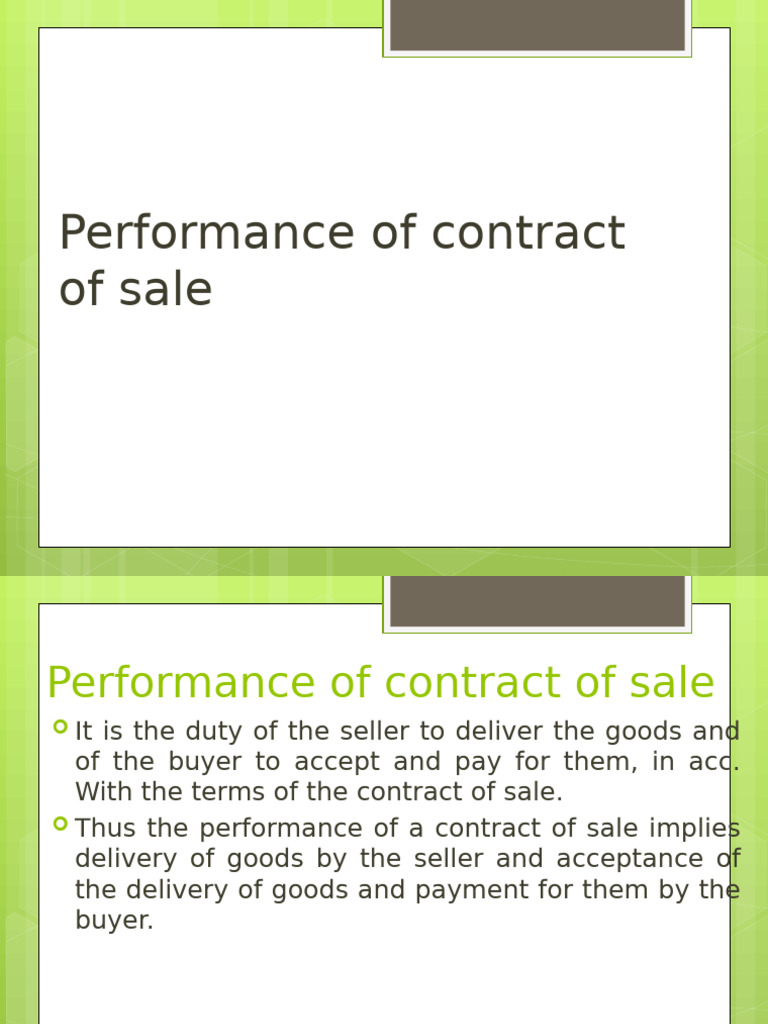 Performance of Contract of Sale | PDF