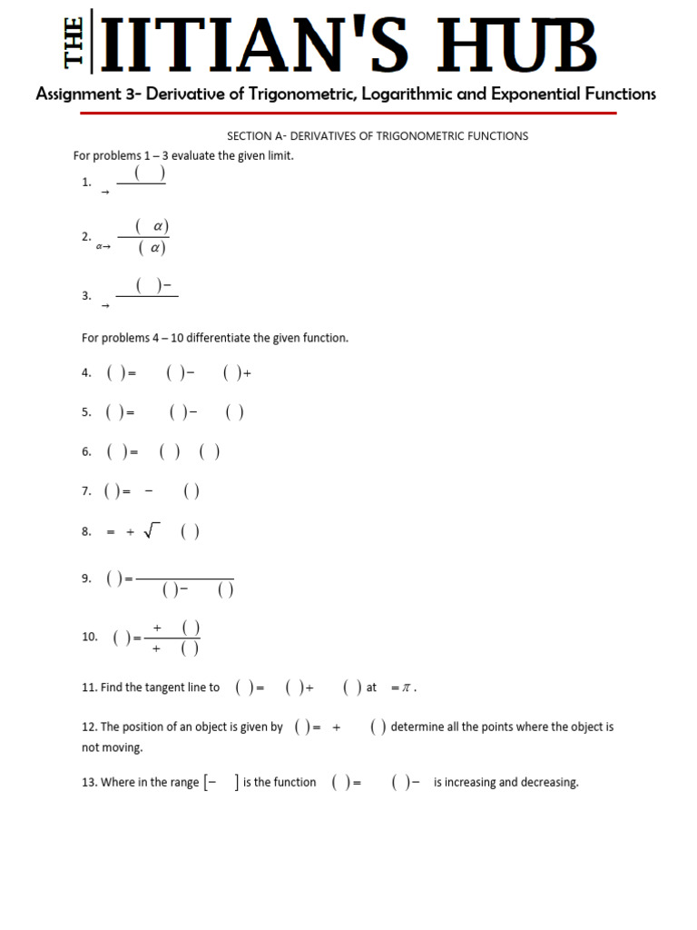 Assignment3 Derivative Of Trigonometric Logarithmic And Exponential