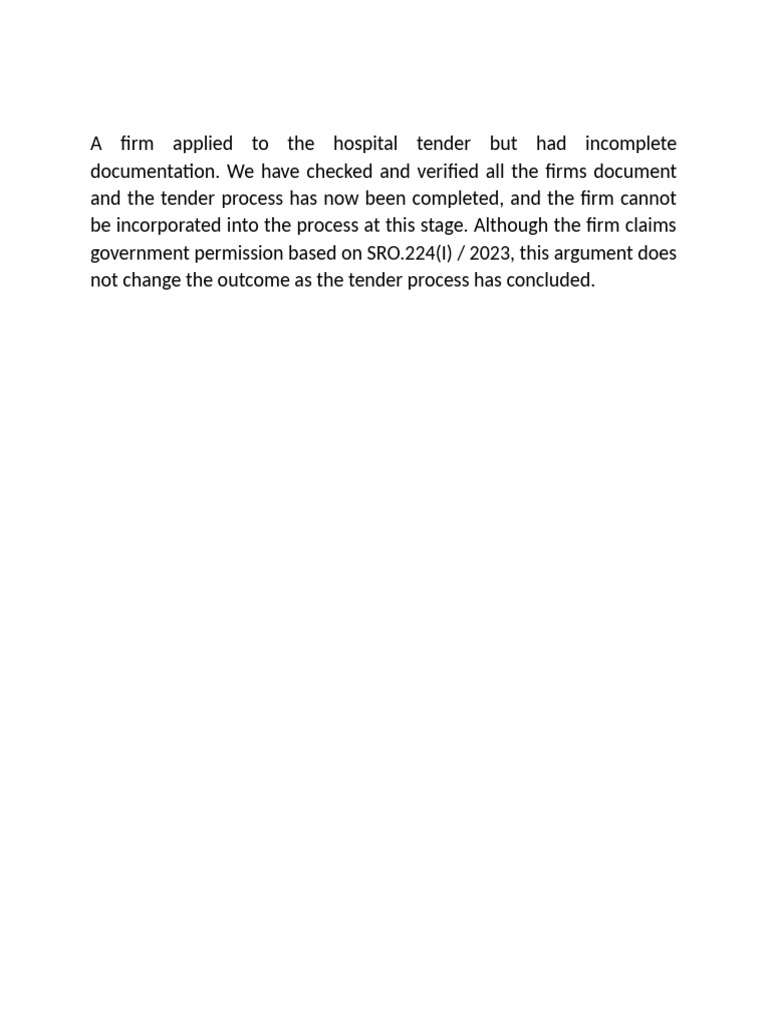 A Firm Applied To The Hospital Tender But Had Incomplete Documentation ...