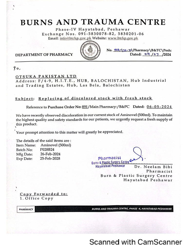 Aminovel 500ml (Burns Centre) | PDF