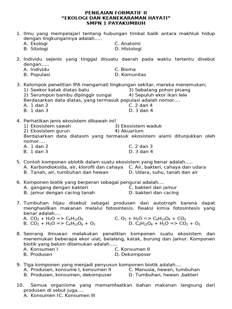 soal PH Ekologi dan keanekaragaman hayati | PDF