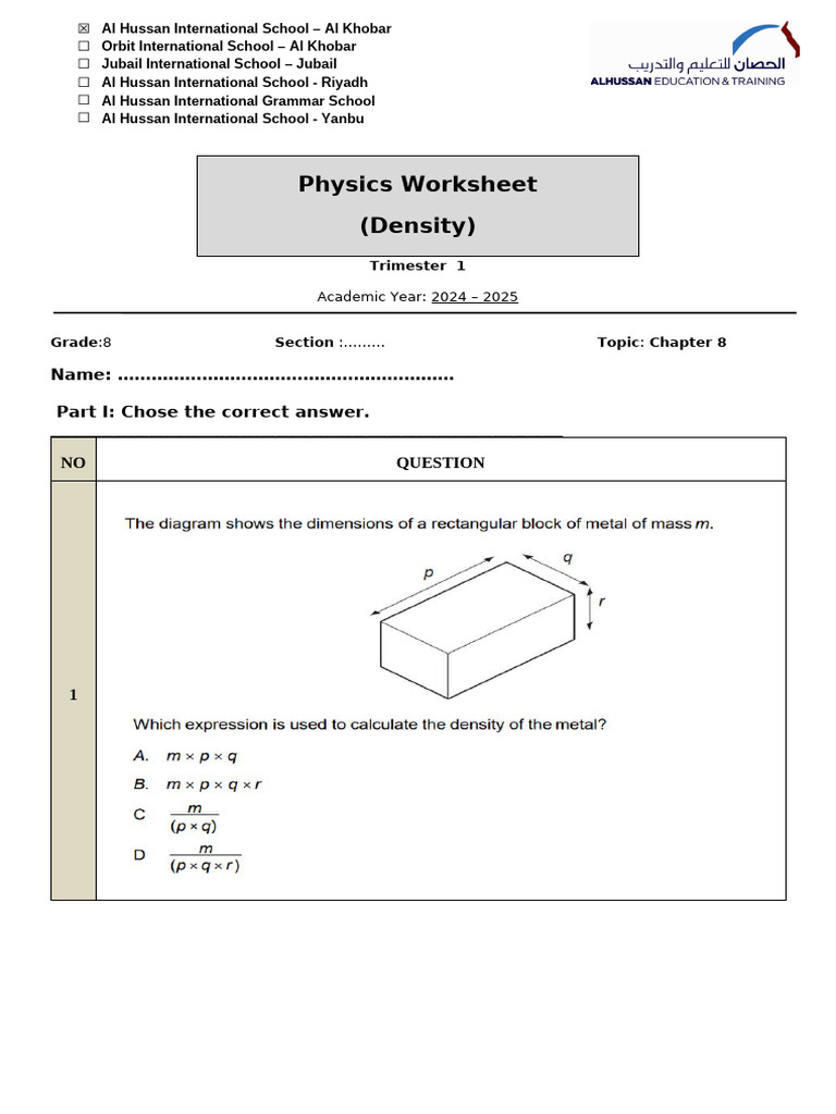Density Worksheet | PDF