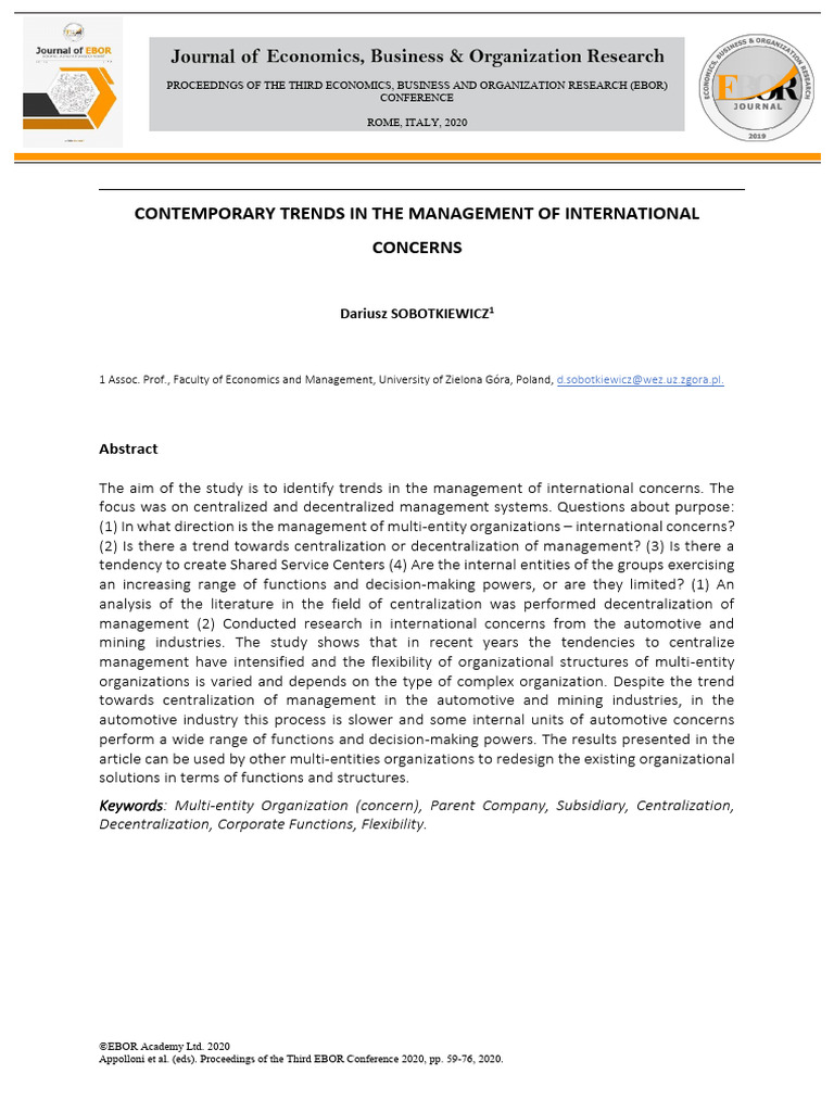 Contemporary Trends in The Management of International Concerns ...
