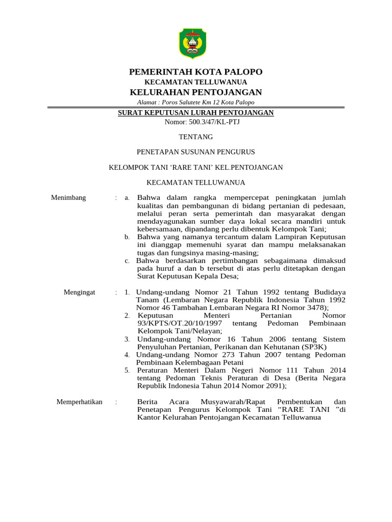 SK Kelompok Tani | PDF