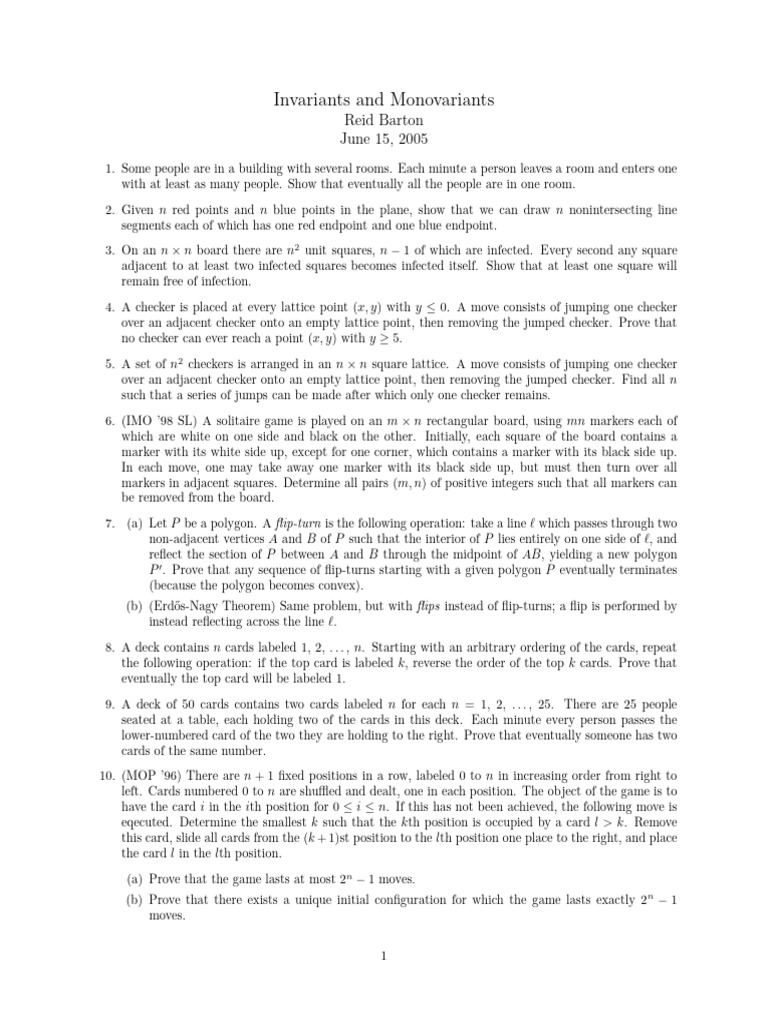 Invariants and Monovariants - Reid Barton - MOP 2005 | PDF