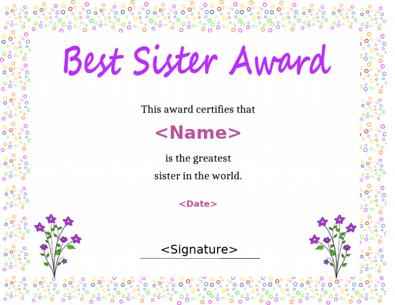 Best Sister Certificate | PDF
