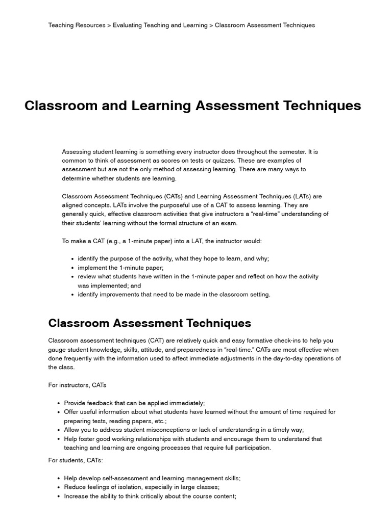 Classroom Assessment Techniques - Center For Excellence in Learning and ...
