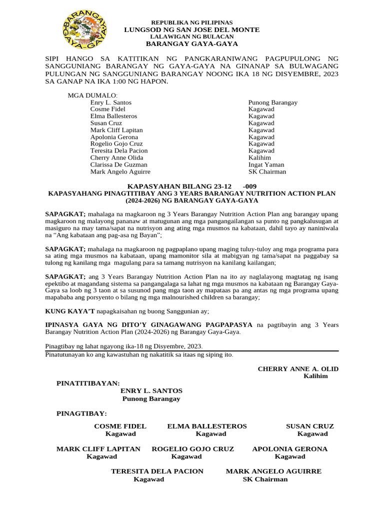 3 Years Nutrition Action Plan Approved (2023-2025) | PDF