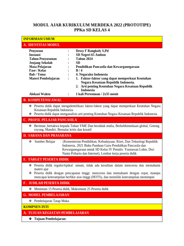 Modul Ajar PKN Kelas Iv | PDF