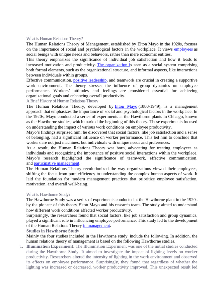 Human Relations Theory Of Management Pdf