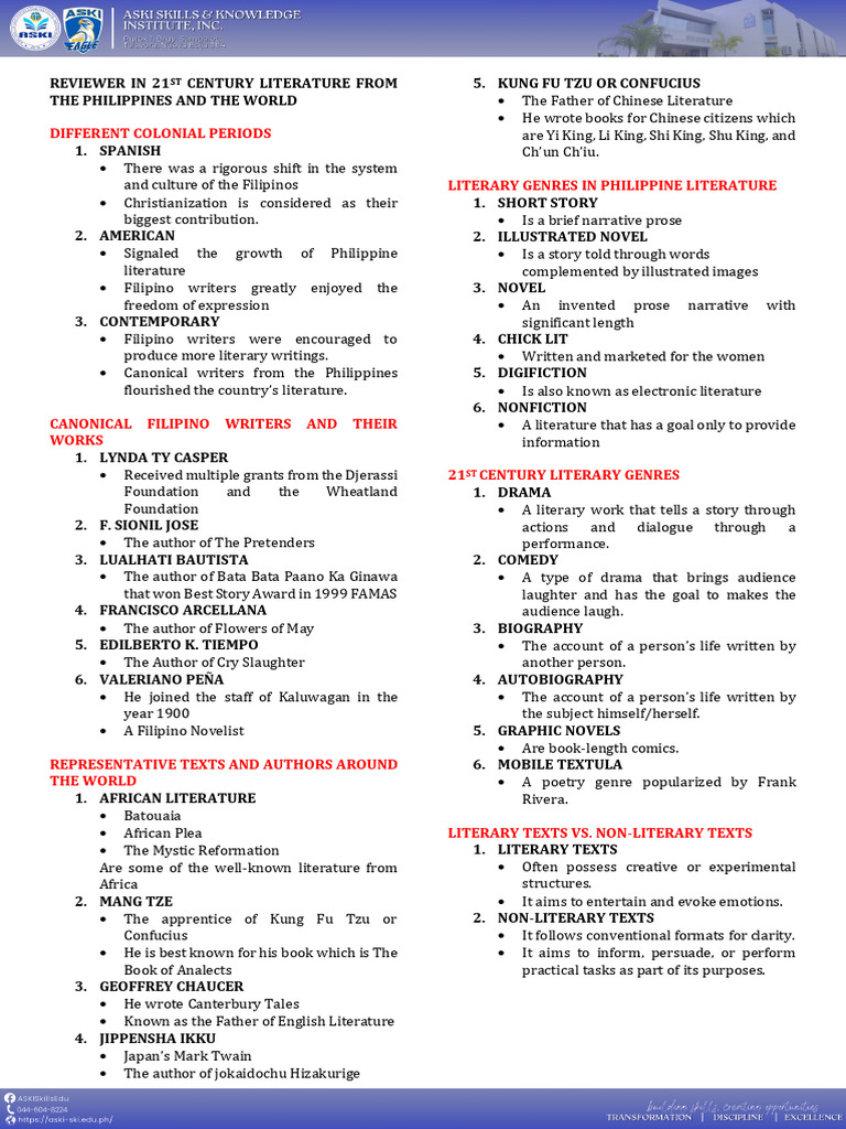 21st Century Literature Reviewer | PDF