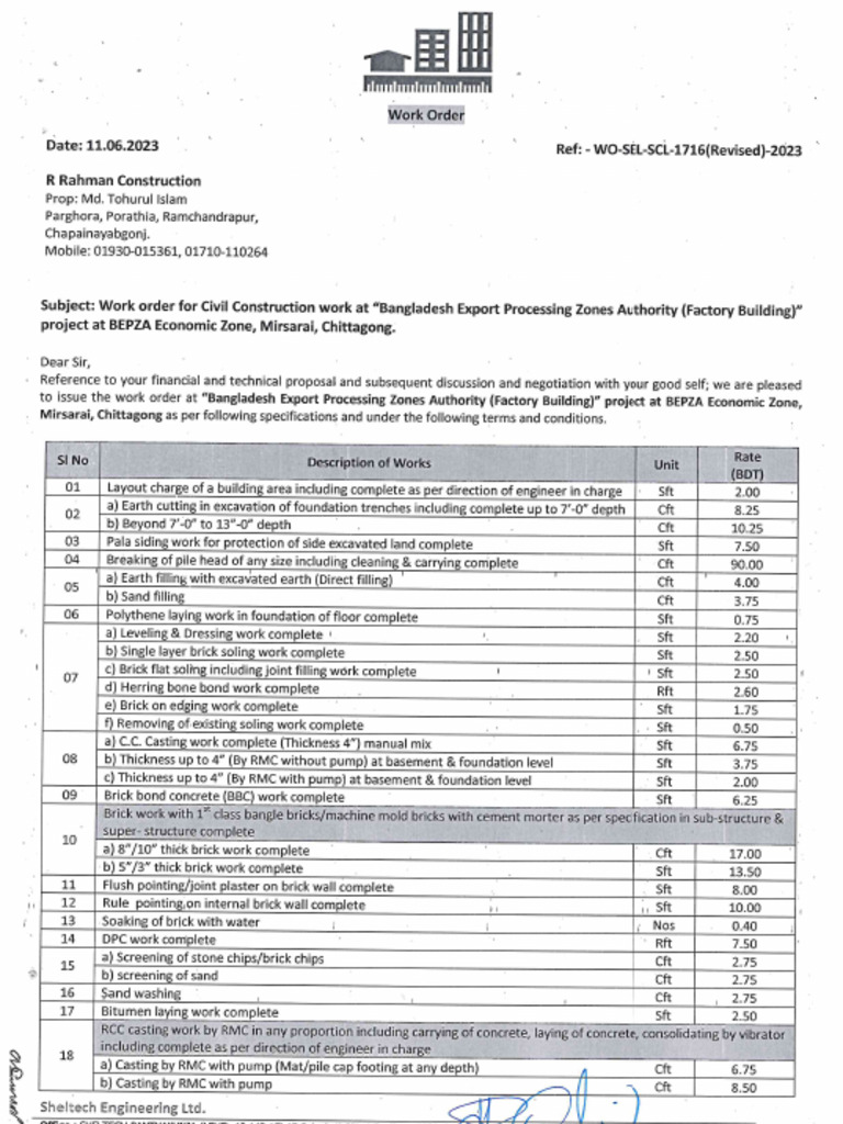 Work Order-1716 (Revised) - BEPZA Mirersarai Factory Building-Civil ...